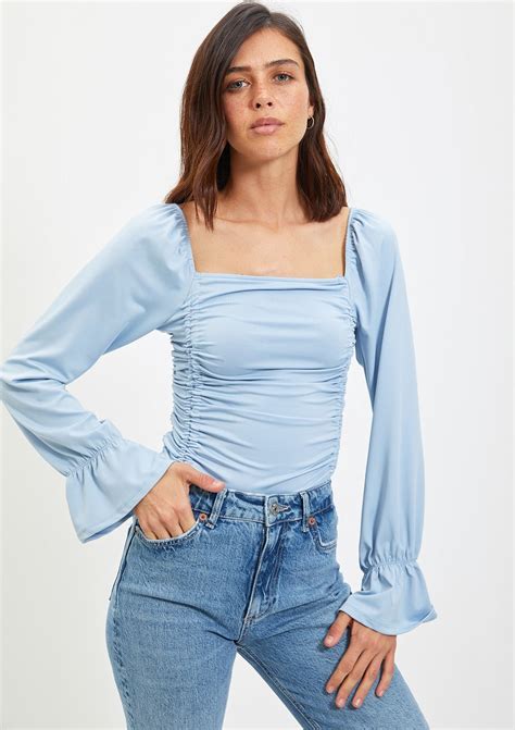 خرید و قیمت بادی زنانه آبی آستین اسپانیایی ترندیول میلا ترب