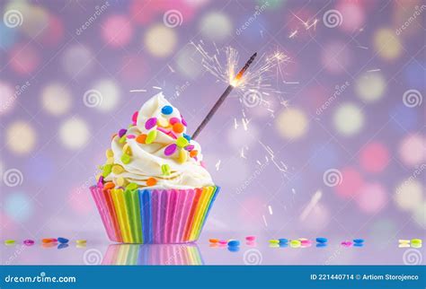 Birthday Cupcake Rainbow Cup Liners Sparklers Or Fireworks Burning In