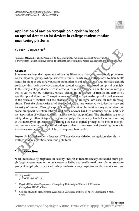 Retracted Article Application Of Motion Recognition Algorithm Based On Optical Detection Iot