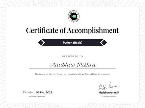 I Am Excited To Announce That I Have Successfully Completed The Python