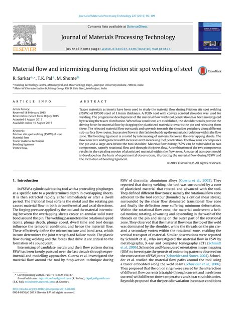 Pdf Material Flow And Intermixing During Friction Stir Spot Welding