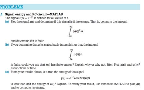 Solved Problems 1 Signal Energy And Rc Circuit Matlab The