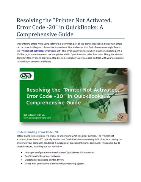 PPT Resolving The Resolving The Printer Not Activated Error Code 20 In QuickBooks A