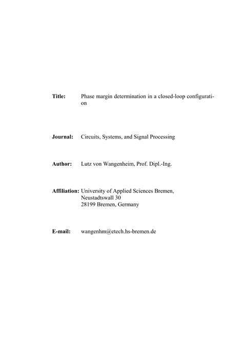 Pdf Phase Margin Determination In A Closed Loop Configuration