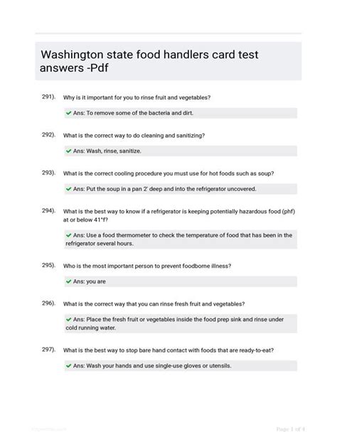 Washington State Food Handlers Card Test Answers Pdf