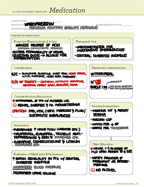 Vasopressin Endocrine Meds Ati Active Learning Template Active