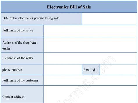 Electronics Bill Of Sale Fillable Pdf Form Editable Pdf Forms