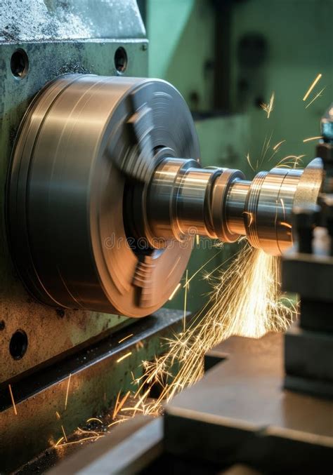 Metalworking Process With A Lathe Creating Sparks During Machining