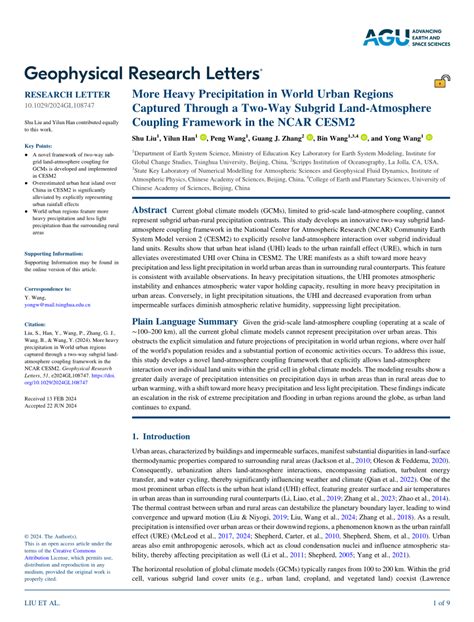 Pdf More Heavy Precipitation In World Urban Regions Captured Through A Two‐way Subgrid Land