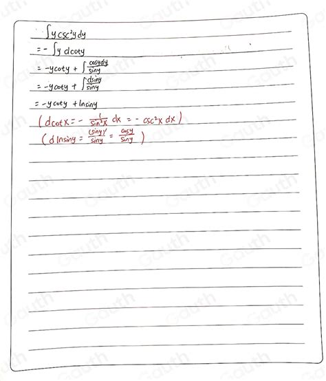 Solved 2 Evaluate ∈t Y Csc2y Dy Using Integration By Parts Calculus Solved 2 Evaluate ∈t Y Csc2y Dy Using Integration By Parts Calculus