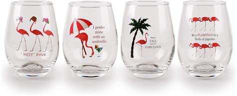 Circleware Flamingo Fun Stemless Wine Glasses Set Party Entertainment