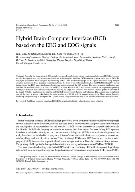Pdf Hybrid Brain Computer Interface Bci Based On The Eeg And Eog