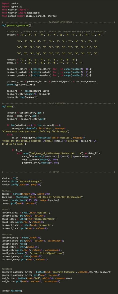 100daysofcode Python Tkinter Password Write Python Pyperclip