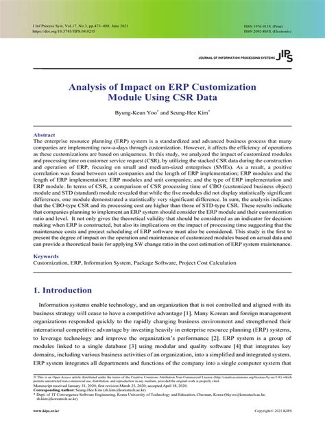 Analysis Of Impact On Erp Customization Module Using Csr Data