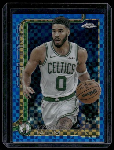 2025 26 Topps Chrome 49 Jayson Tatum Blue X Fractor Bomber Sports Cards