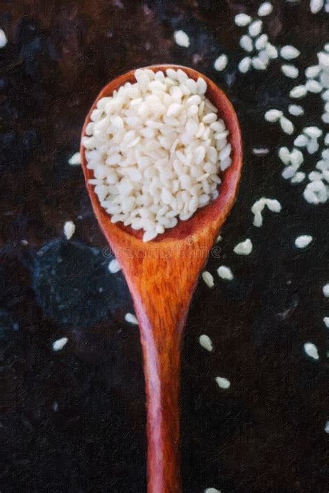 El Ejemplo De La Cuchara De Madera Llenó De Las Semillas De Sésamo