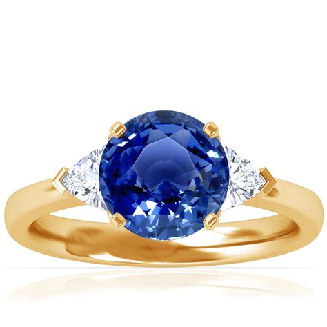 Gemsny September Birthstone Classic Round Blue Sapphire Three Stone