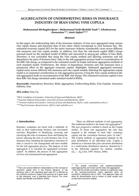Pdf Aggregation Of Underwriting Risks In Insurance Industry Of Iran Using Vine Copula