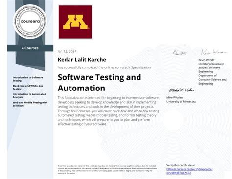 Completed Software Testing And Automation Course On Coursera Kedar
