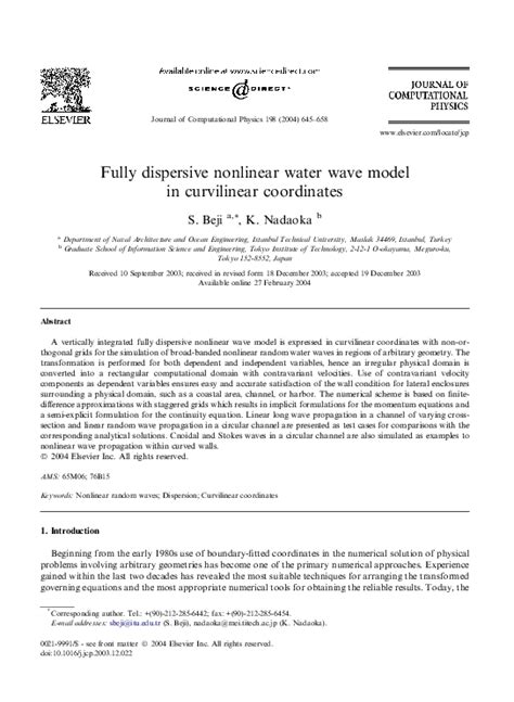 Pdf Fully Dispersive Nonlinear Water Wave Model In Curvilinear Coordinates