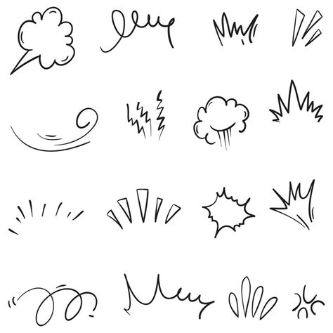 Vector Set Of Hand Drawn Cute Cartoony Expression Sign Doodle Line