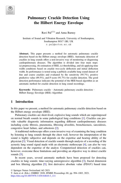 Pdf Pulmonary Crackle Detection Using The Hilbert Energy Envelope
