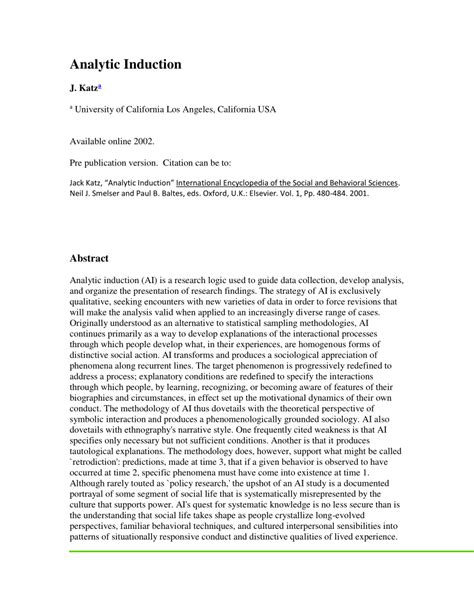 Pdf Analytic Induction