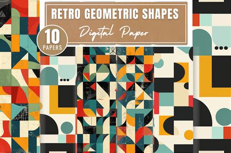 Retro Geometric Shapes Digital Paper Bundle Gráfico Por Delartcreation