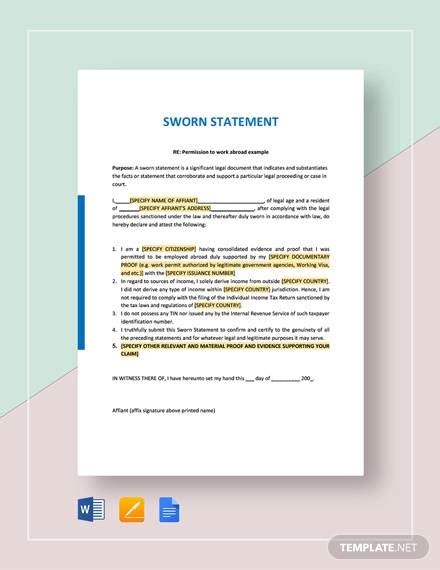 Free 20 Sworn Statement Samples In Pdf Ms Word