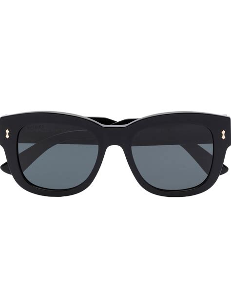 Gucci Logo Print Rectangle Frame Sunglasses In Schwarz Modesens