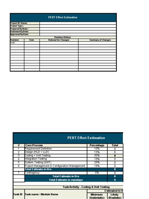 Effort Estimation Template Pert Pdf Analysis Teaching Mathematics
