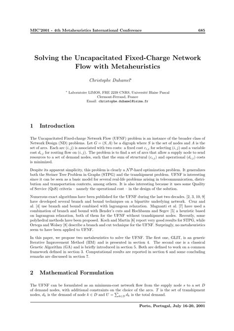 Pdf Solving The Uncapacitated Fixed Charge Network Flow With Metaheuristics