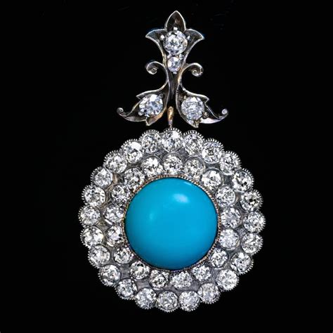 Antique Victorian Era Turquoise Diamond Pendant Ref 482091 Antique