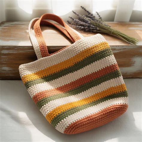 Striped Crochet Tote Bag Pattern Beginner Friendly Pdf Digital
