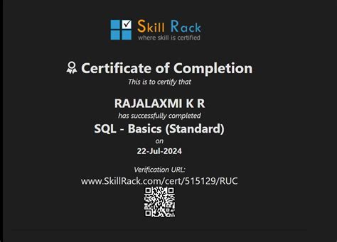 Completed Sql Basics Course By Skillrack Rajalaxmi Kr Posted On The