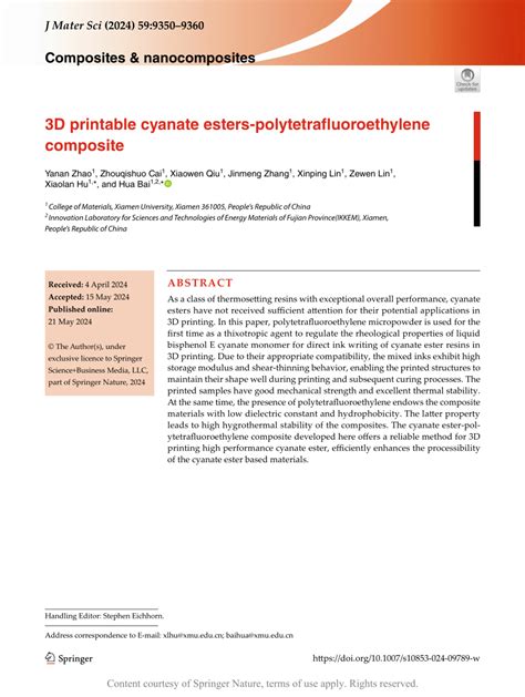 3d Printable Cyanate Esters Polytetrafluoroethylene Composite Request Pdf