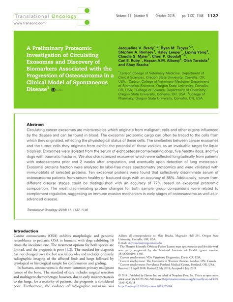 Pdf A Preliminary Proteomic Investigation Of Circulating Exosomes And