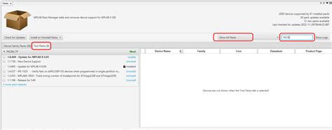 mplab x ide specifying tool pack version