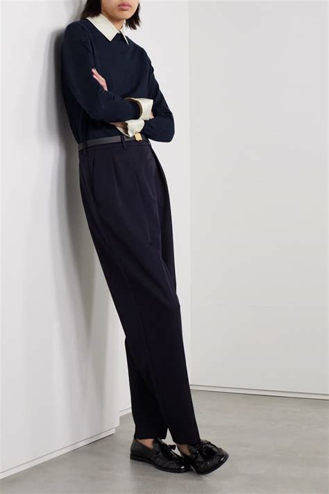 Navy Elmira Cashmere Sweater The Row Casual Leather Jacket Outfit
