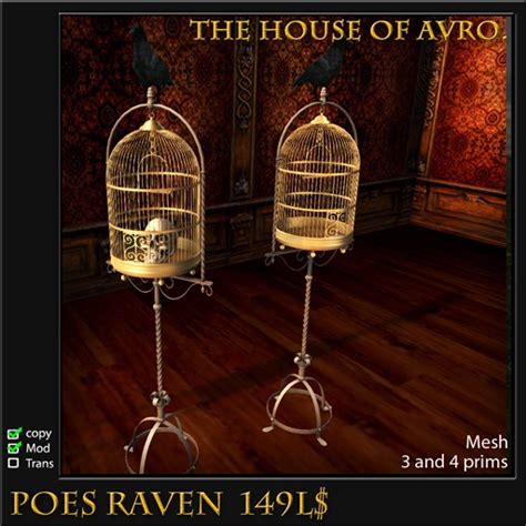 Second Life Marketplace Poes Raven Cage 3 Or 4 Prims Gothic Furniture