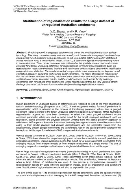 Pdf Stratification Of Regionalisation Results For A Large Dataset Of Unregulated Australian