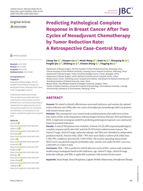 Pdf Predicting Pathological Complete Response In Breast Cancer After Two Cycles Of Neoadjuvant