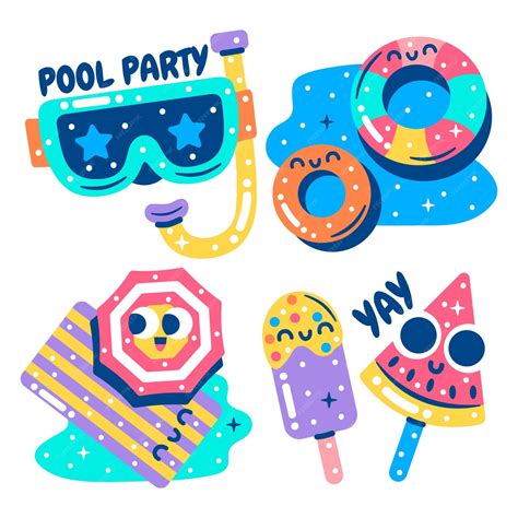 Free Vector Glitzy Pool Party Stickers Collection