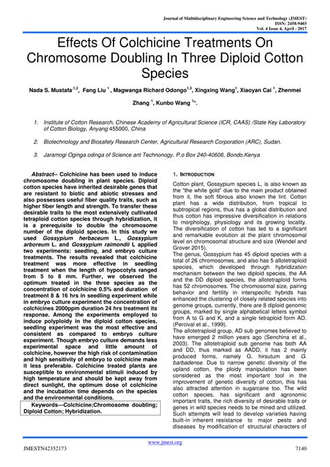 Pdf Effects Of Colchicine Treatments On Chromosome Doubling In Three