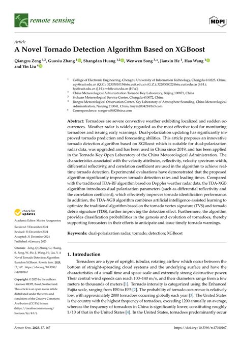 Pdf A Novel Tornado Detection Algorithm Based On Xgboost