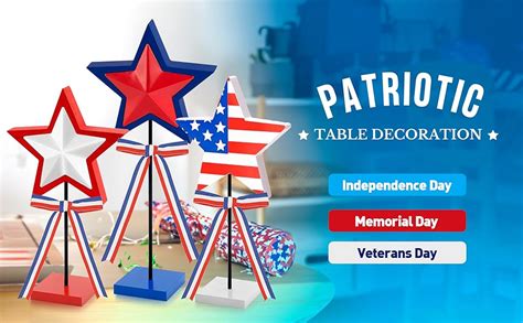 Ascnduup 4th Of July Table Decorations Accessories 3 Pcs Red White And Blue Wooden