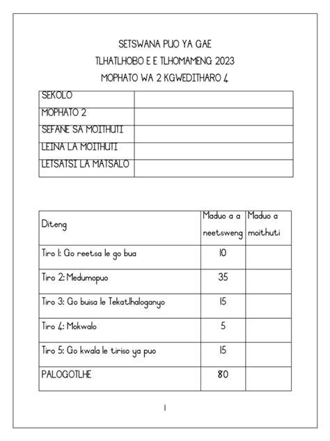 2023 Setswana Hl Grade 2 Term 4 Task Pdf