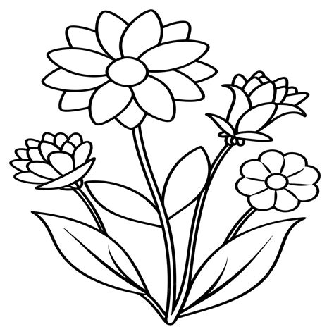 어린이를 위한 꽃 색채 페이지 색채 페이지 터 일러스트레이션 어린이를 위한 라인 아트 프리미엄 Ai 생성 벡터