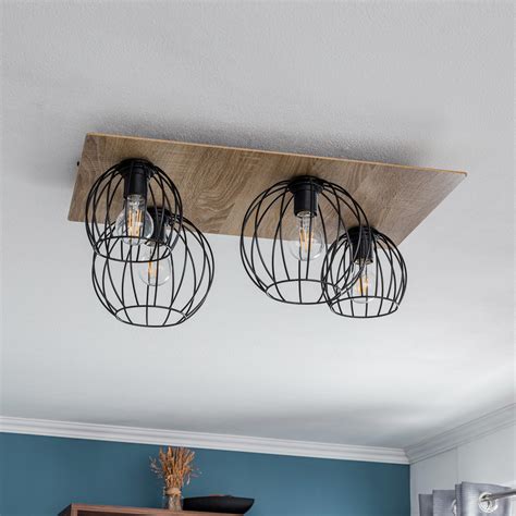 Malin Ceiling Light Angular Wooden Shade 4 Bulb Lights Ie