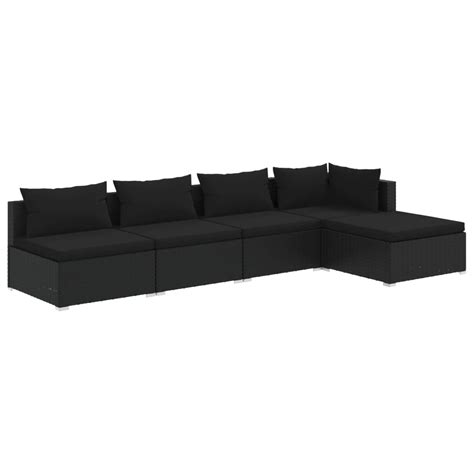 Buy Vidaxl 5 Piece Garden Lounge Set With Cushions Poly Rattan Black